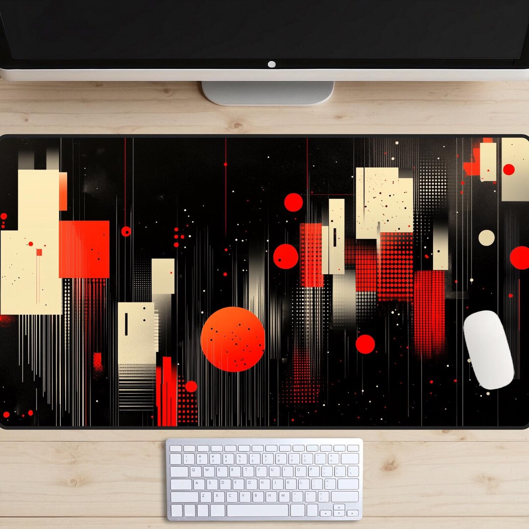 Modern Geometric Shapes Desk Mat, Modern Art Desk Pad, Red and Black ...