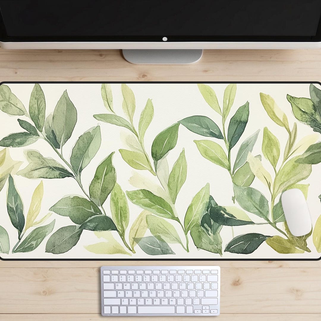 Spring Dance Desk Mat, Green Leaves Desk Pad, Summer Foliage Desk ...