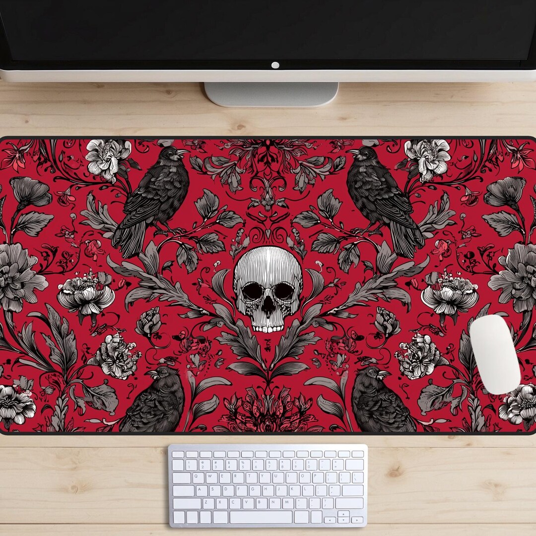 Skull and Blackbirds Desk Mat, Gothic Crow Desk Mat, Whimsigoth Mouse ...
