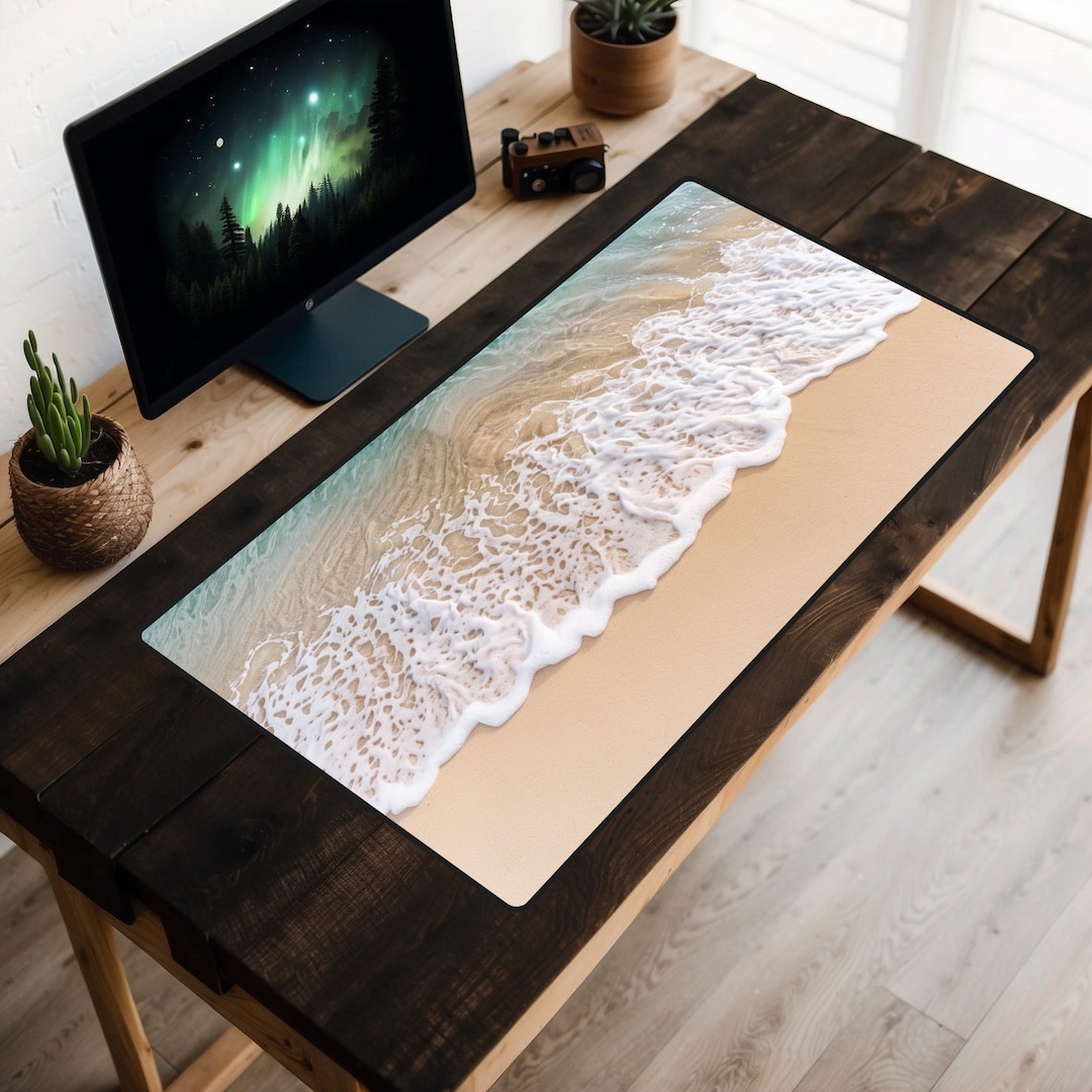 Gentle Beach Wave Desk Mat, Ocean Waves Desk Mat, Tropical Shore ...