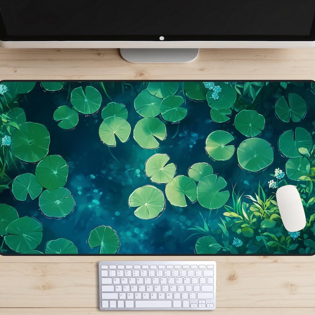 Lily Pads in Dark Blue Waters, Lily Pad Desk Mat, Water Lilies Desk Pad ...