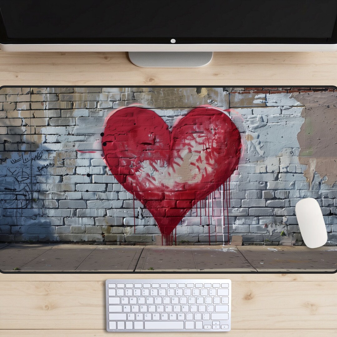 Graffiti Heart Desk Mat, Brick Wall Desk Pad, Punk Mousepad, Urban ...