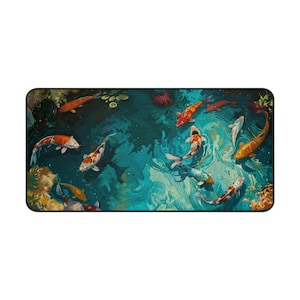 Koi Fish Desk Mat, Koi Pond Desk Pad, Goldfish Mousepad, Zen Painting ...