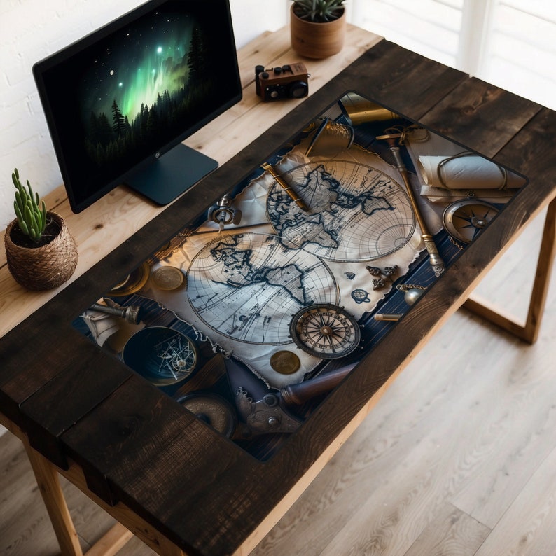 New World Pirate Map Desk Mat, MTG Play Mat, Fantasy Desk Pad, Lorcana ...