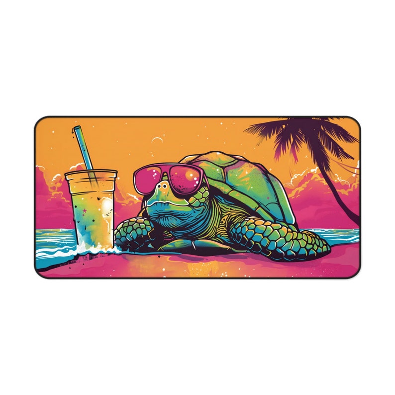 Chill Beach Turtle Desk Mat, 90's Turtle Desk Pad, Boba Tea Mousepad ...