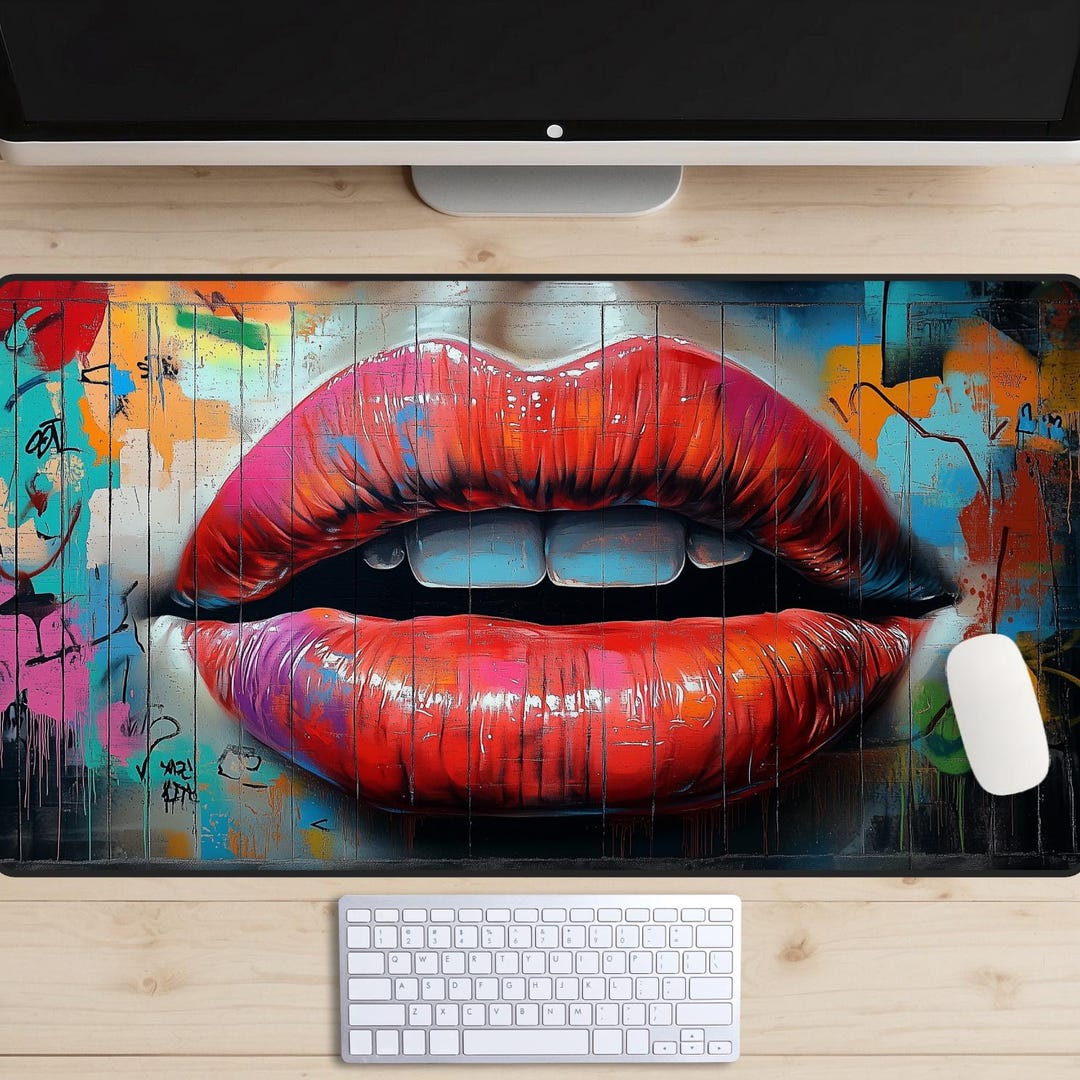 Lips Graffiti Art Desk Mat, Urban Art Desk Pad, Pop Culture Desk Topper ...