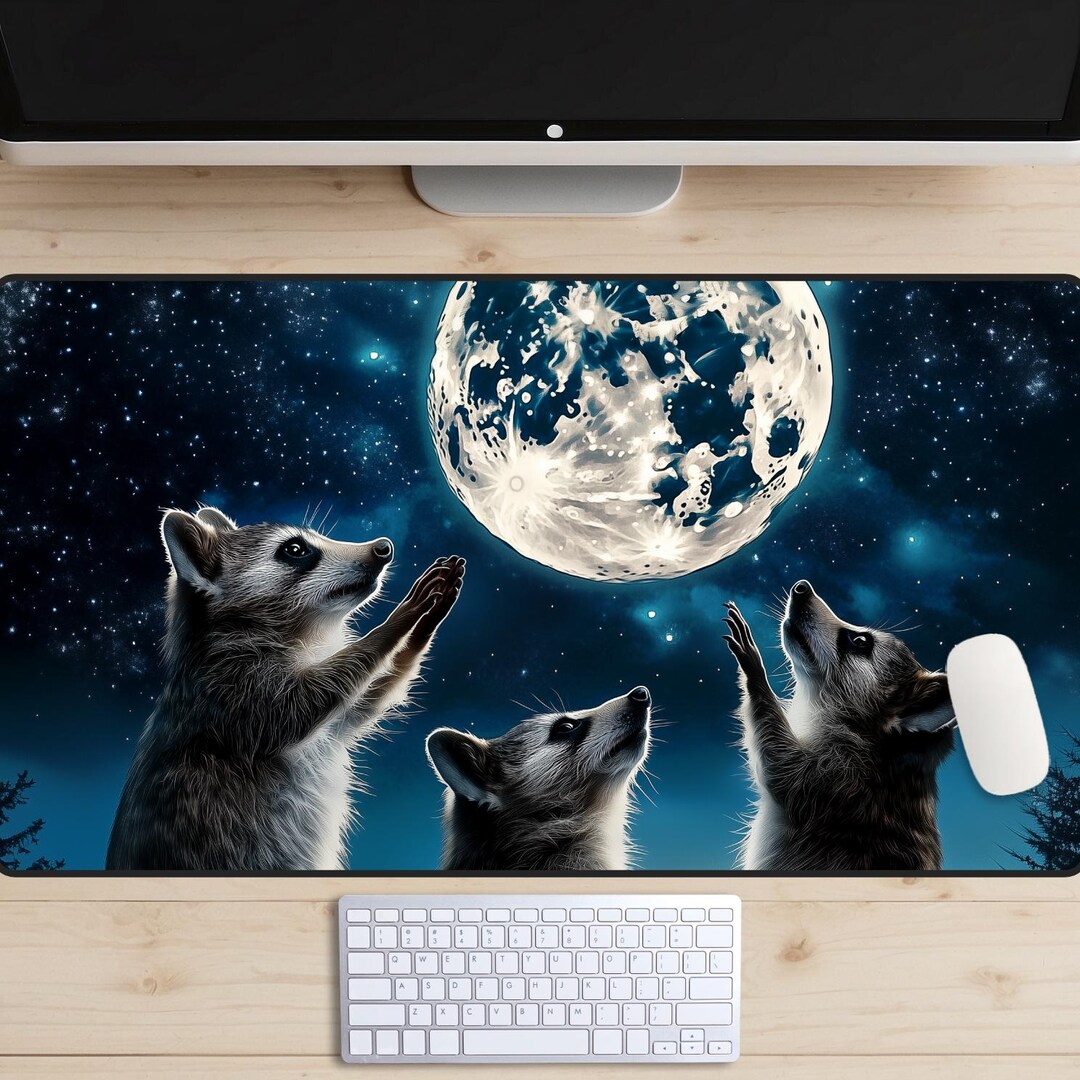Praise the Moon Desk Mat, Racoon Desk Mat, Racoons Mousepad, Trash ...