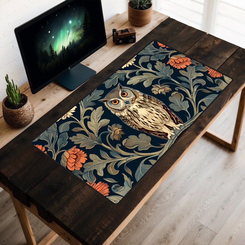 Cottage Owl Desk Mat, Cottagecore Desk Pad, Barn Owl Mousepad, Floral ...