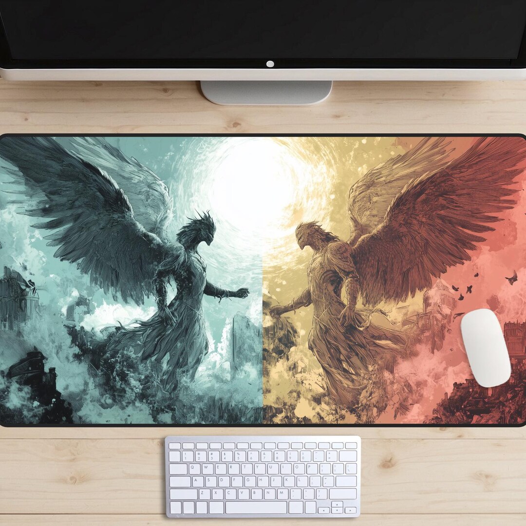 A Battle Between Light and Dark Desk Mat, Angels Desk Pad, Good Vs Evil ...