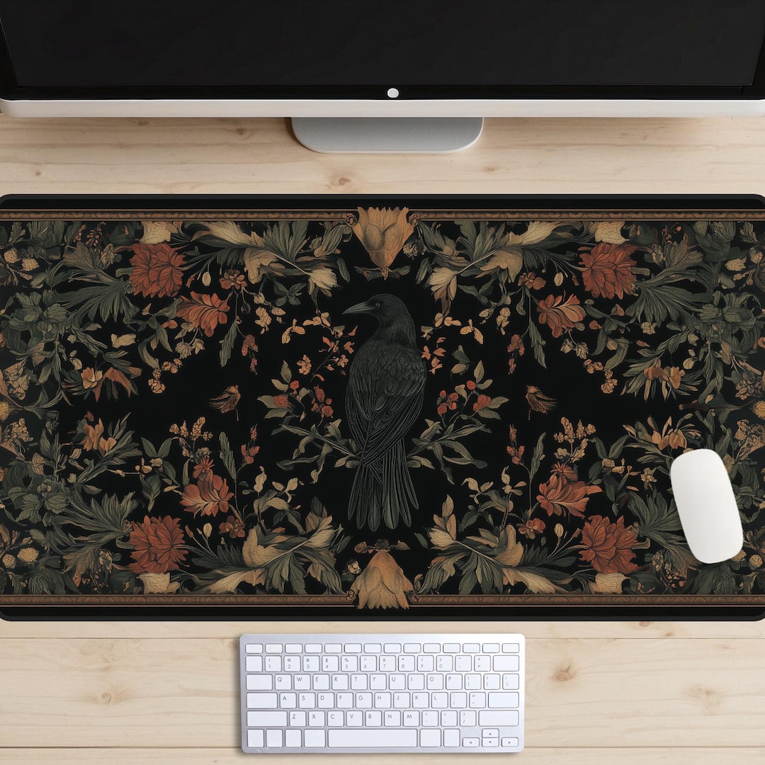 Raven Tapestry Desk Mat, Medieval Blackbird Desk Pad, Castle Decor Desk ...