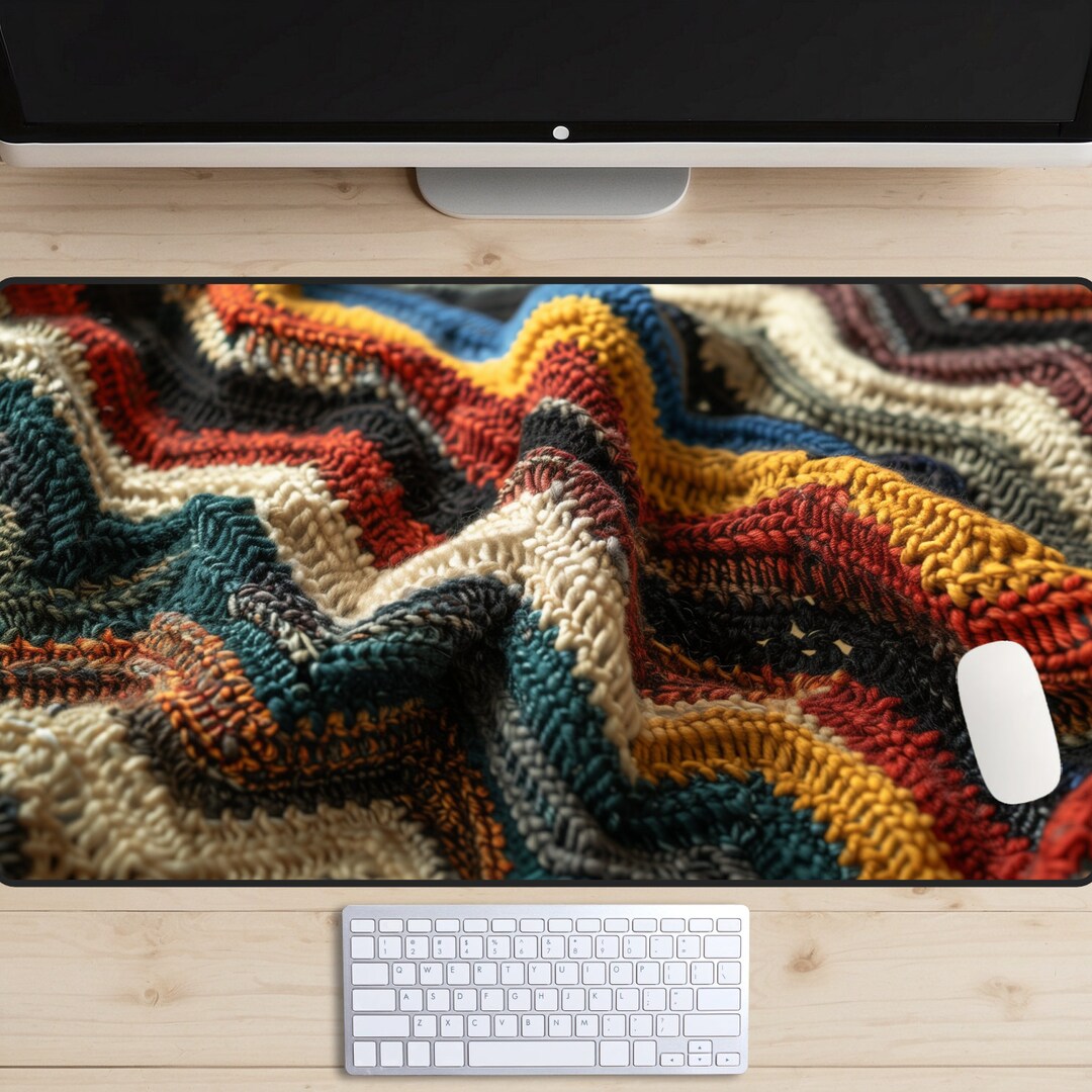Knit Blanket Desk Mat, Crochet Deskmat, Yarn Mousepad, Knitting Laptop ...