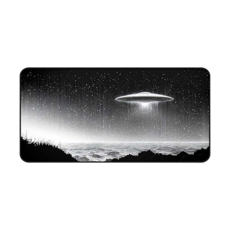 Alien Planetary Observation Desk Mat, 1950's UFO Siting Desk Pad, Black ...