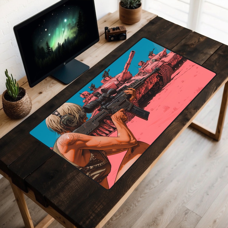 Tank Girl Desk Mat, Pink Tanks Desk Pad, FPS Shooter Mousepad, Military ...