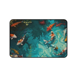 Koi Fish Desk Mat, Koi Pond Desk Pad, Goldfish Mousepad, Zen Painting ...