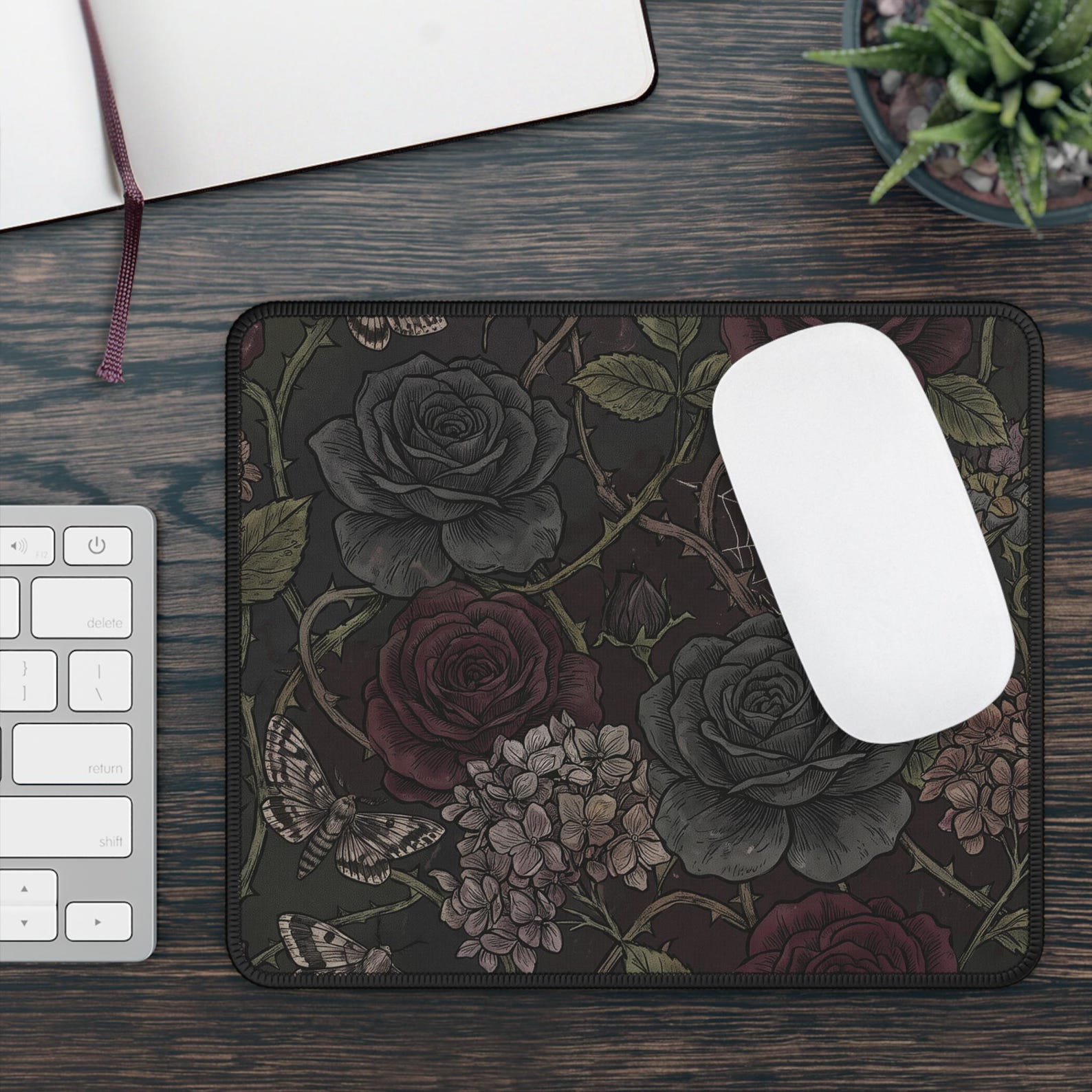 Dark Roses Desk Mat, Gothic Cottagecore Desk Mat, Memento Mori Skull ...