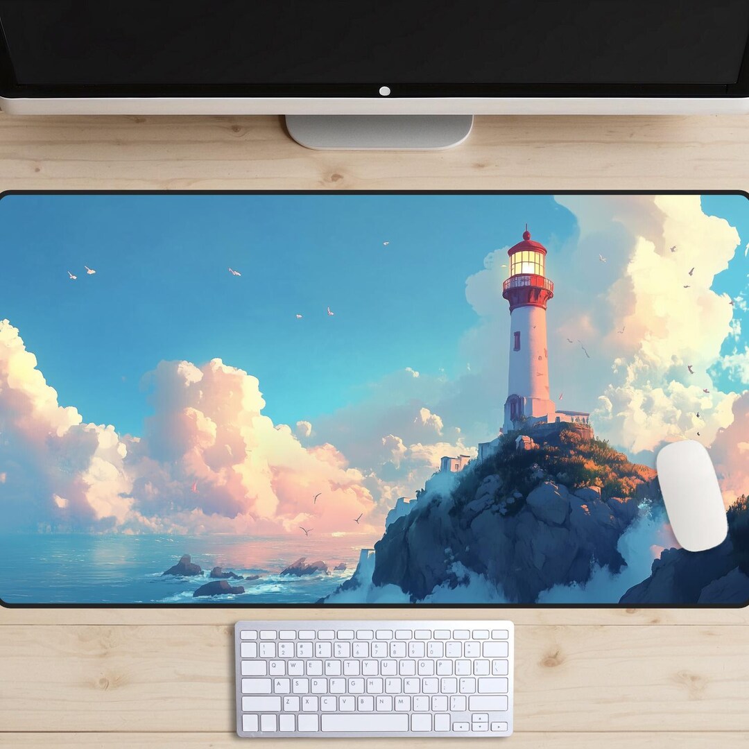 The Sailor's Lighthouse Desk Mat, Rocky Coastline Desk Pad, Vintage ...