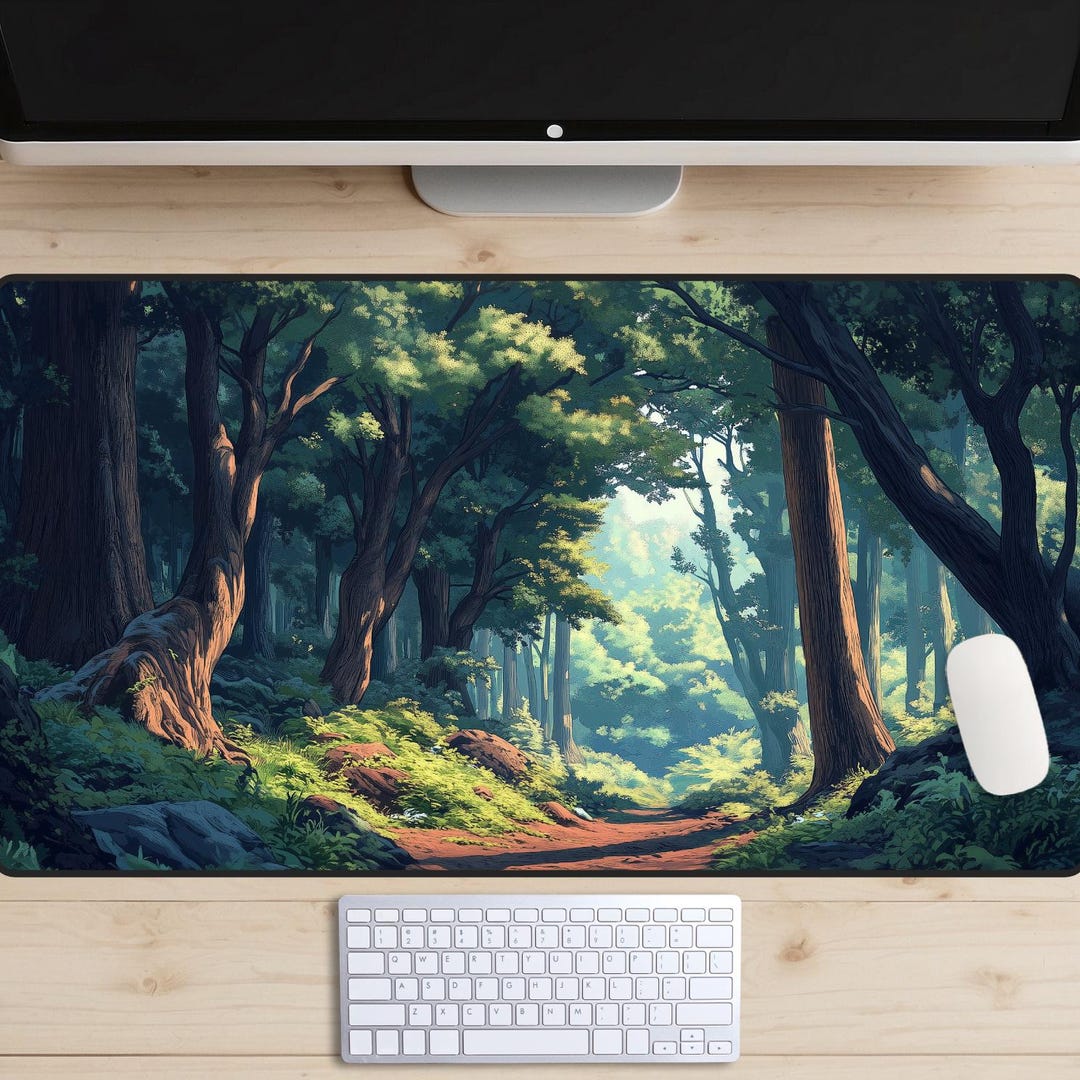 Green Forest Path Desk Mat, Woodlands Landscape Desk Pad, Nature Hike ...