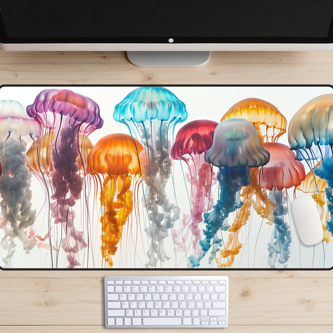 Jellyfish Desk Mat, Colorful Jellyfish Mousepad, Marine Biologist Desk ...