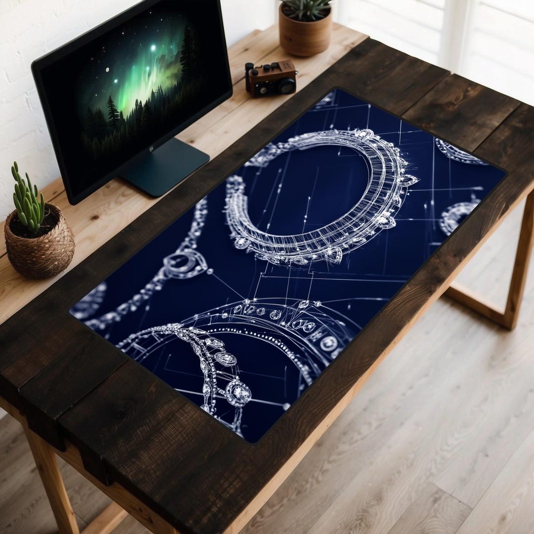 Jewelry Blueprint Desk Mat, Dark Blue Desk Pad, Deep Navy Desk Topper ...