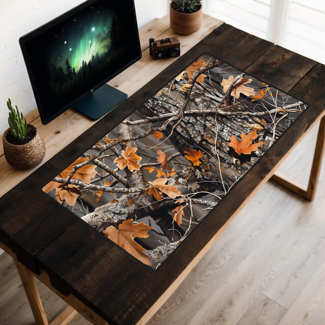 Hunting Camo Desk Mat, Fall Hunter Camouflage Desk Pad, Real Camo ...