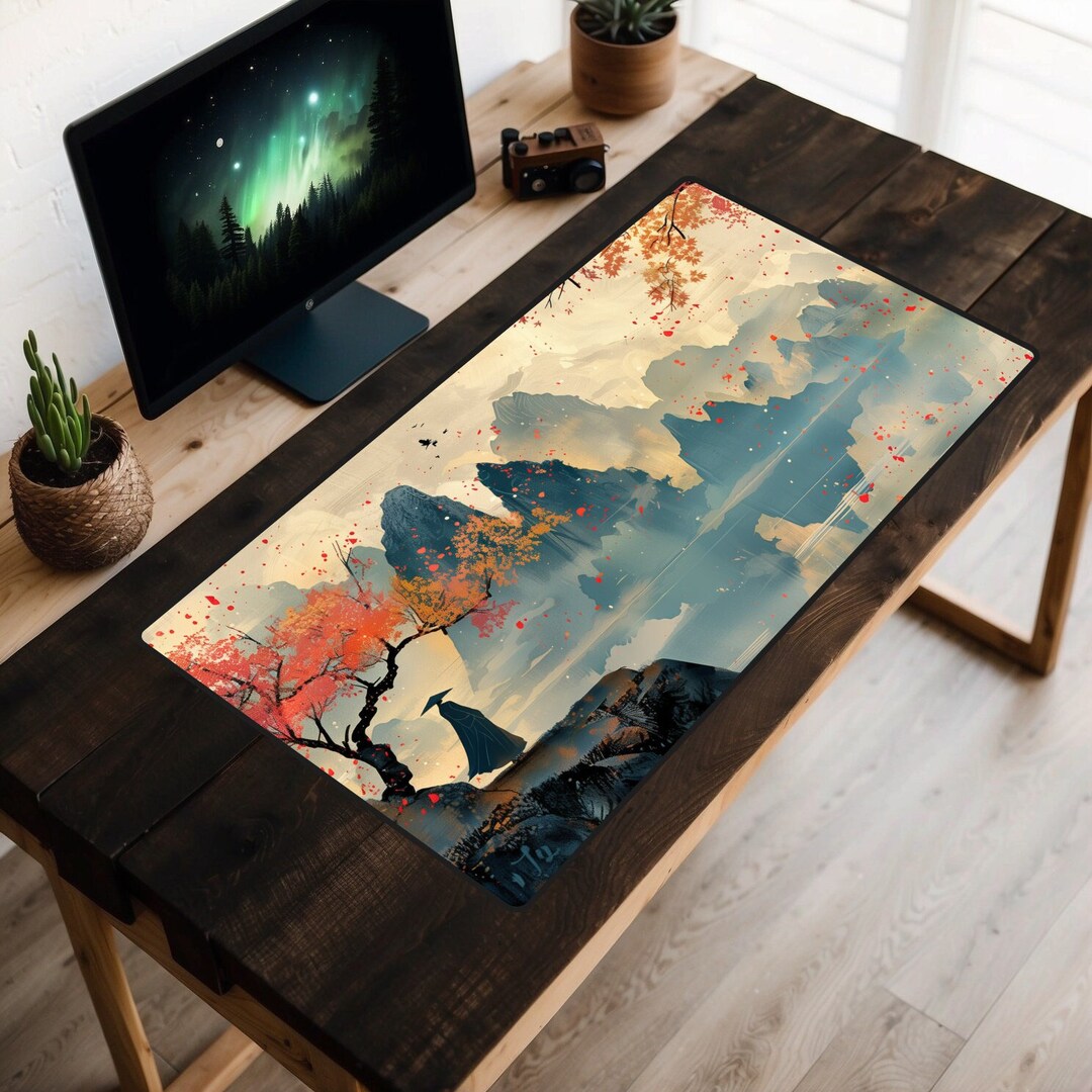 Cherry Blossom Samurai Desk Mat, Japanese Desk Mat, Japan Mousepad ...