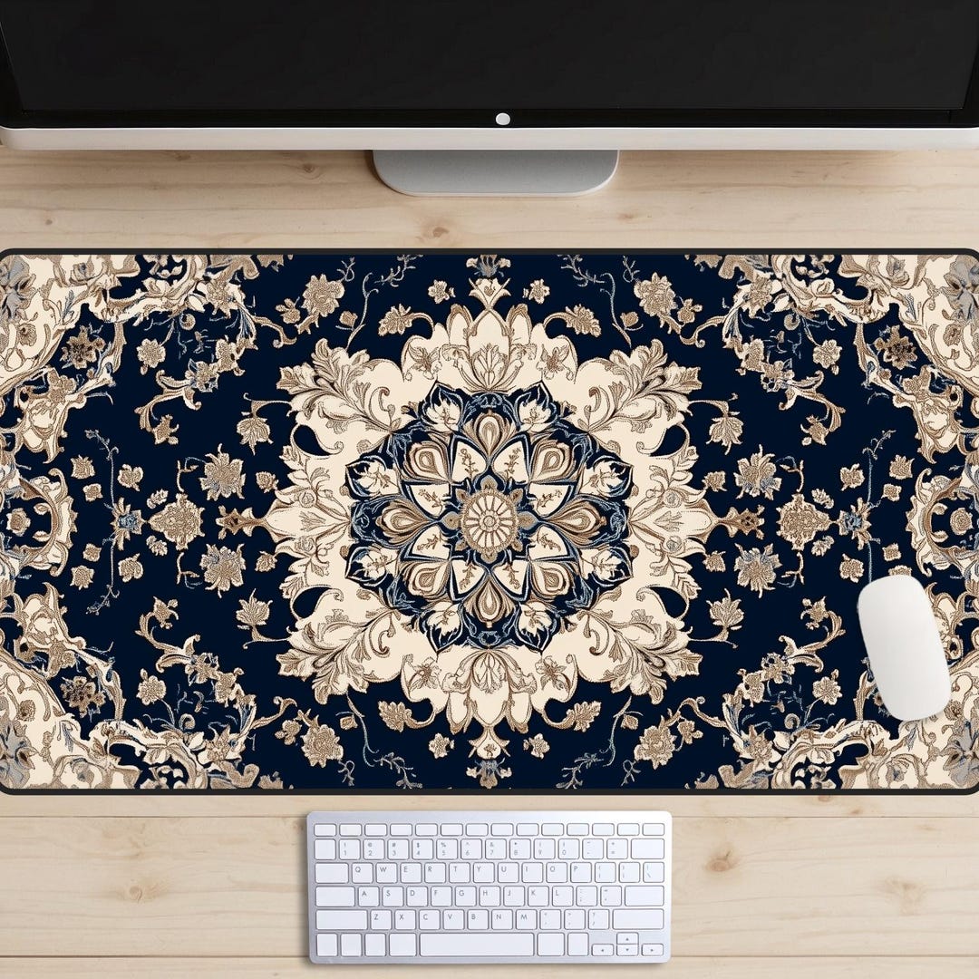 Royal Navy Lace Desk Mat, Victorian Filigree Desk Pad, Dark Blue Lace ...