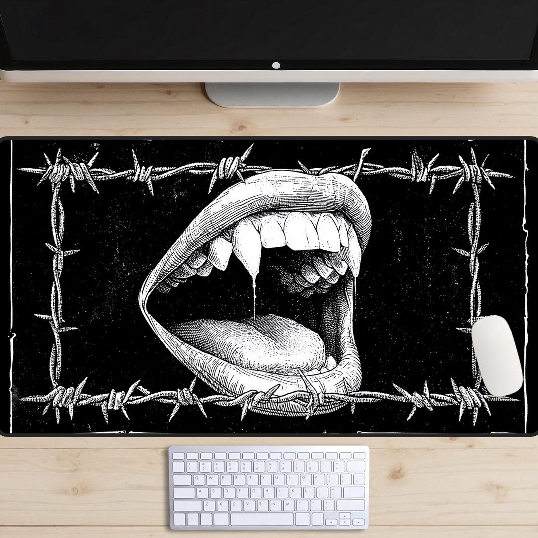 Barbwire Bite Desk Mat, Vampire Bite Desk Pad, Fangs Desk Topper ...