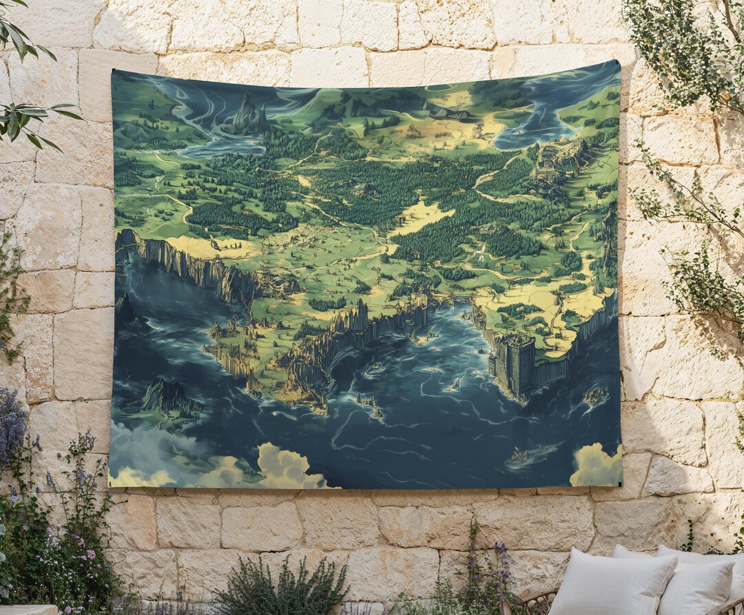Fantasy World Map Tapestry, Overworld Wall Hanging, Open World Game ...