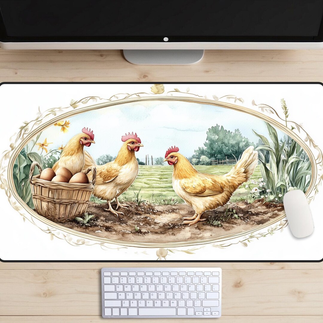 Country Farm Chickens Desk Mat, Southern Living Desk Pad, Vintage Art ...