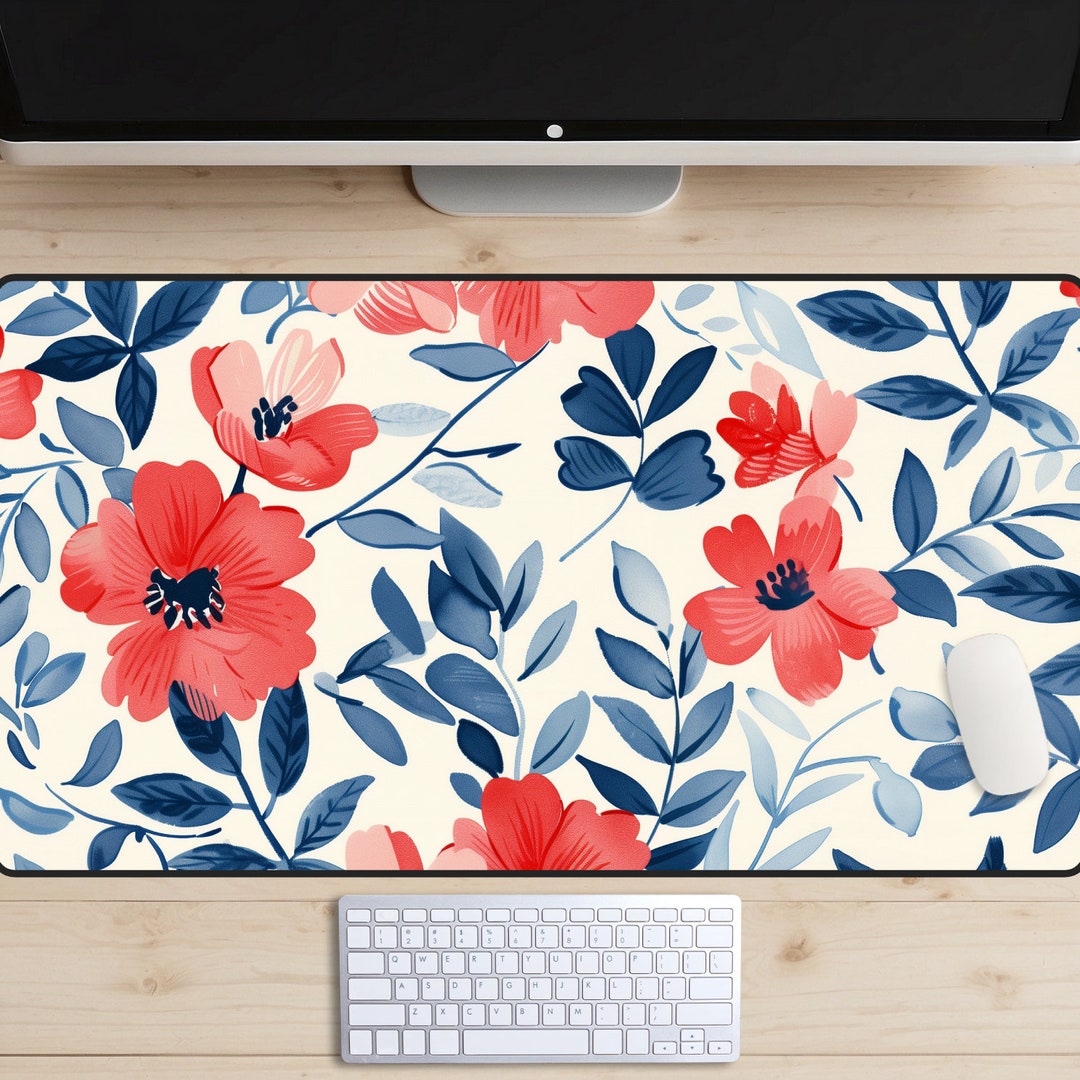 Serene Flowers Desk Mat, Cottagecore Deskmat, Floral Desk Mat, Flower ...