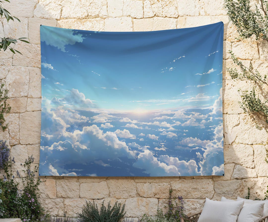 Skyview Tapestry, Cloudscape Wall Hanging, Big White Clouds Cloth ...
