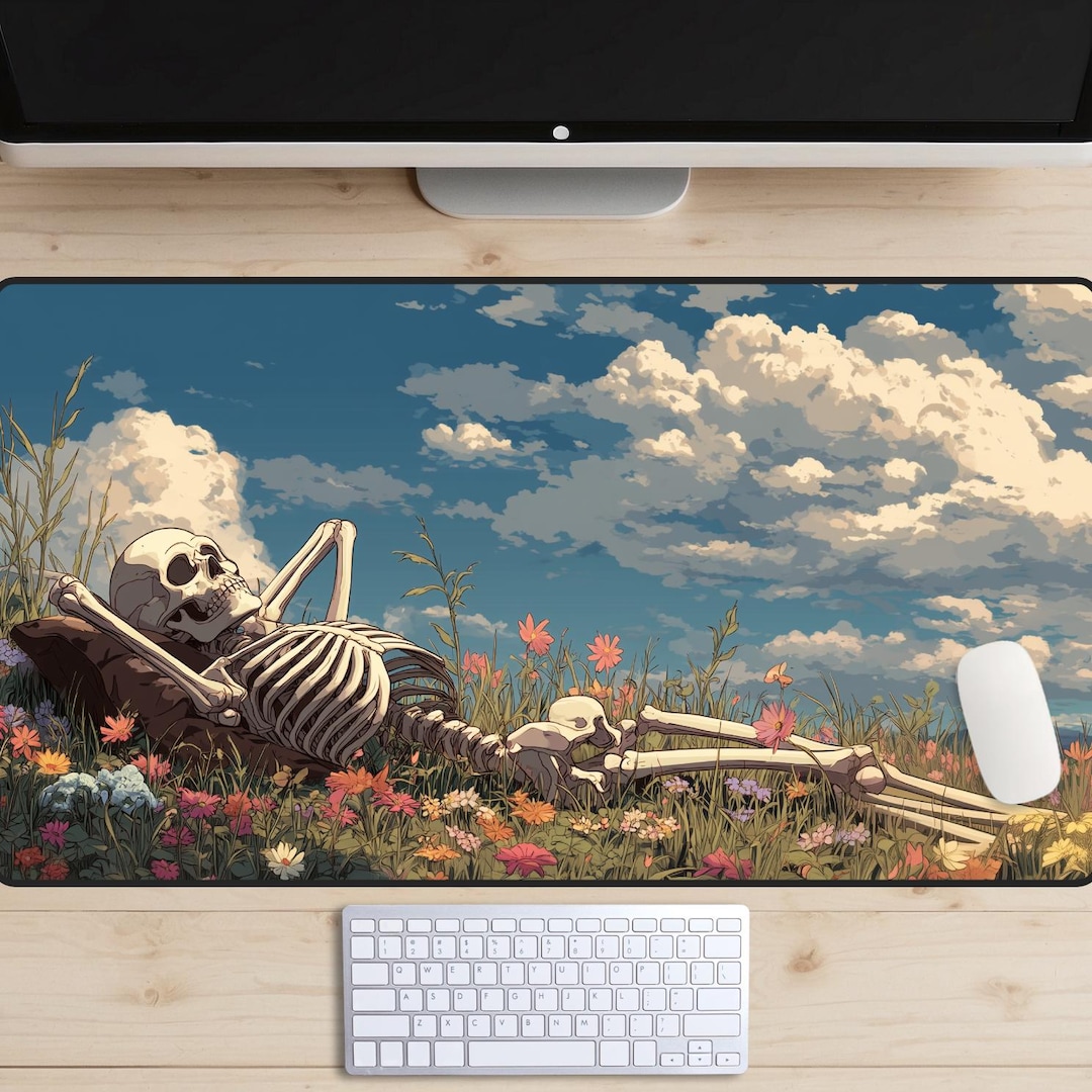 Lounging Skeleton Desk Mat, Chill Skeleton Desk Pad, Lofi Desk Topper ...