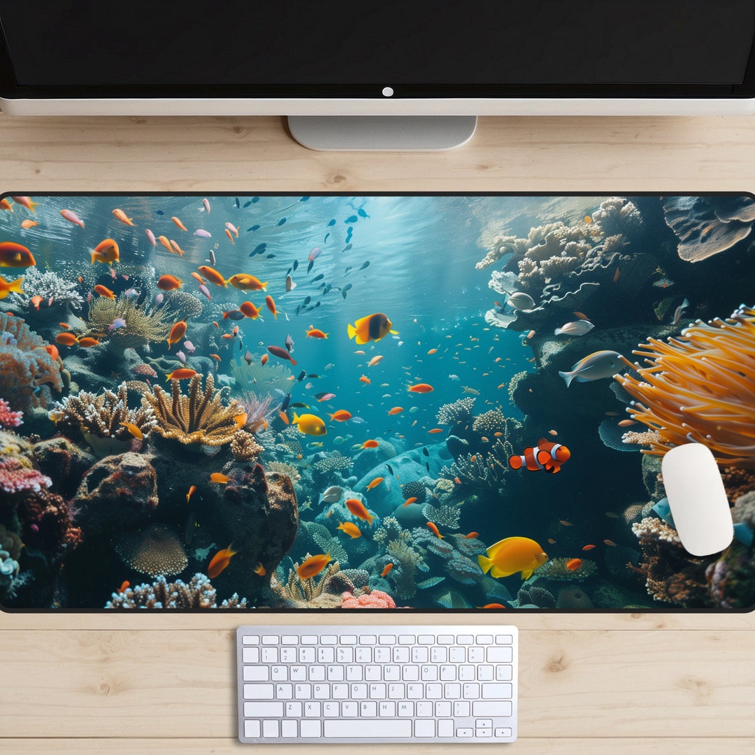 Aquarium Desk Mat, Beach Decor, Tropical Fish Desk Mat, Mermaidcore ...