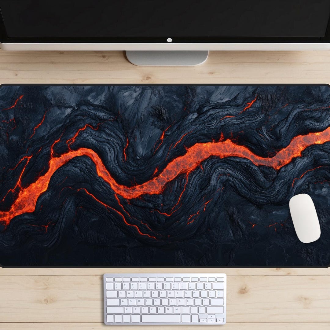 Lava Flow Desk Mat, Volcanic Crack in the Earth Desk Pad, Black Volcano ...