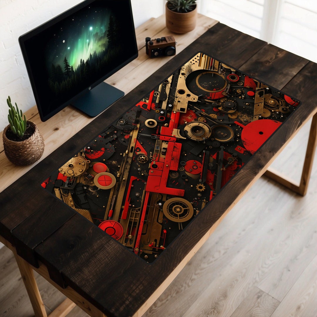 Red Machine Punk Desk Mat, Steampunk Desk Mat, Ex Machina Mousepad, Sci ...