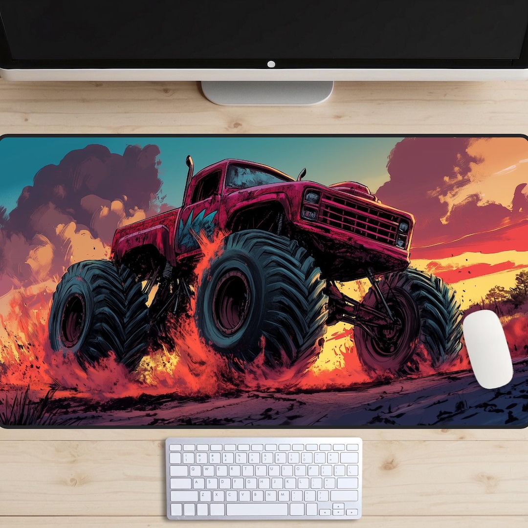Big Ole Monster Truck Desk Mat, Hot Rod Red Vintage Truck Desk Pad ...