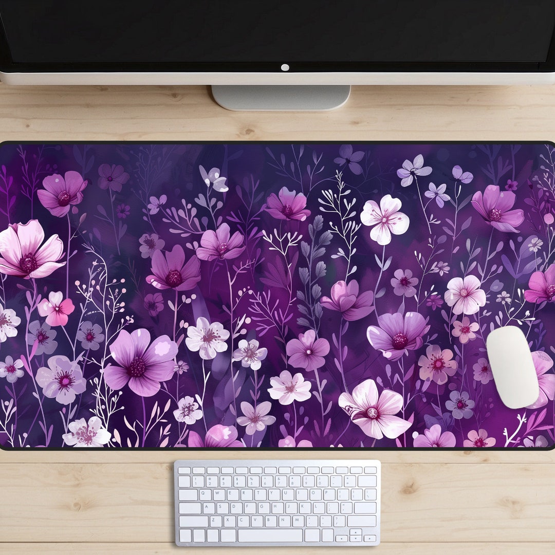 Purple Wildflowers Desk Mat, Cottagecore Desk Pad, Purple Gradient ...