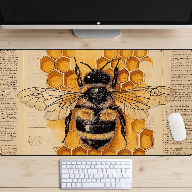 Queen Bee Desk Mat, Honey Bee Desk Pad, Honeycomb Desk Topper, Vintage ...