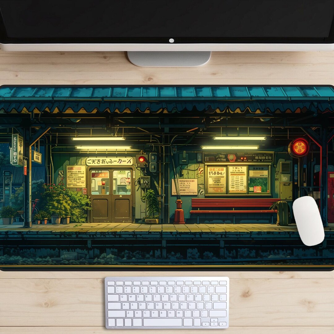 Rural Japan Train Station Desk Mat, Lofi, Japanese Train Stop, Small ...