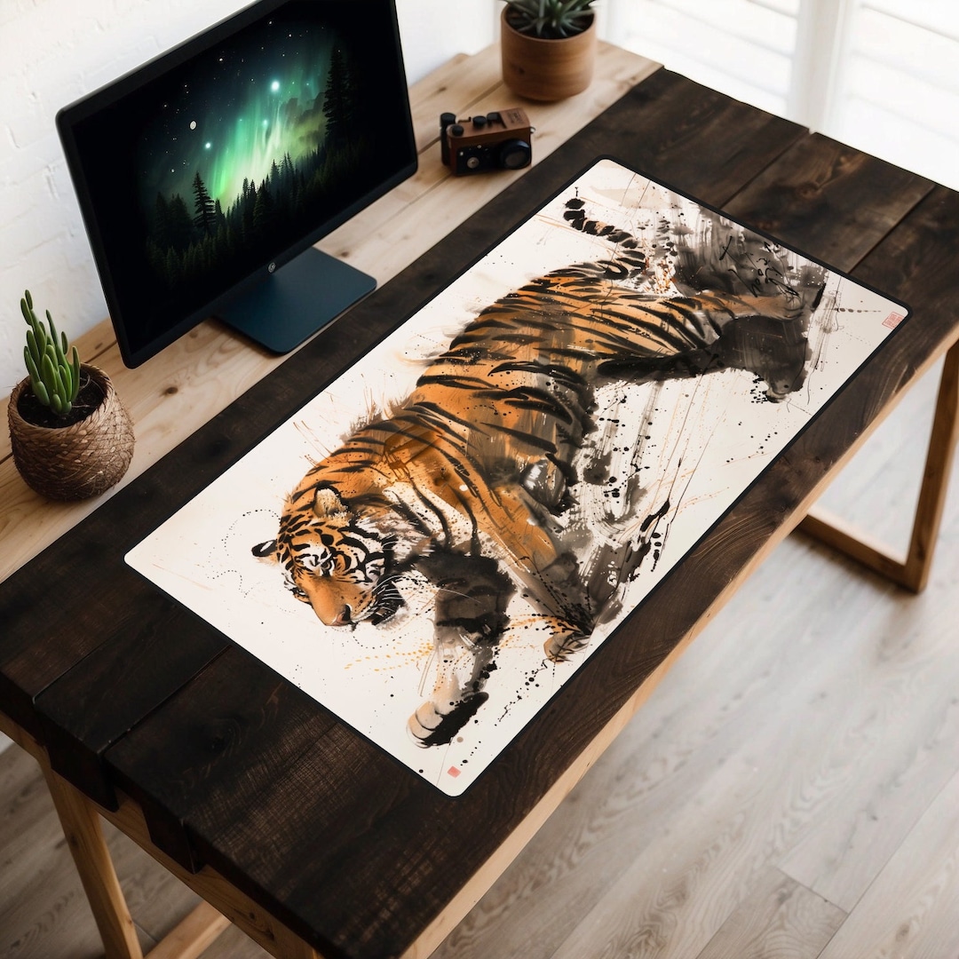 Bengal Tiger Desk Mat, Ink Wash Tiger Desk Pad, Pen and Ink, Painting ...