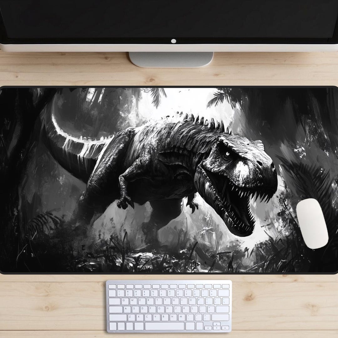 T-rex Desk Mat, Tyrannosaurus Rex Desk Topper, Prehistoric Jungle Desk ...