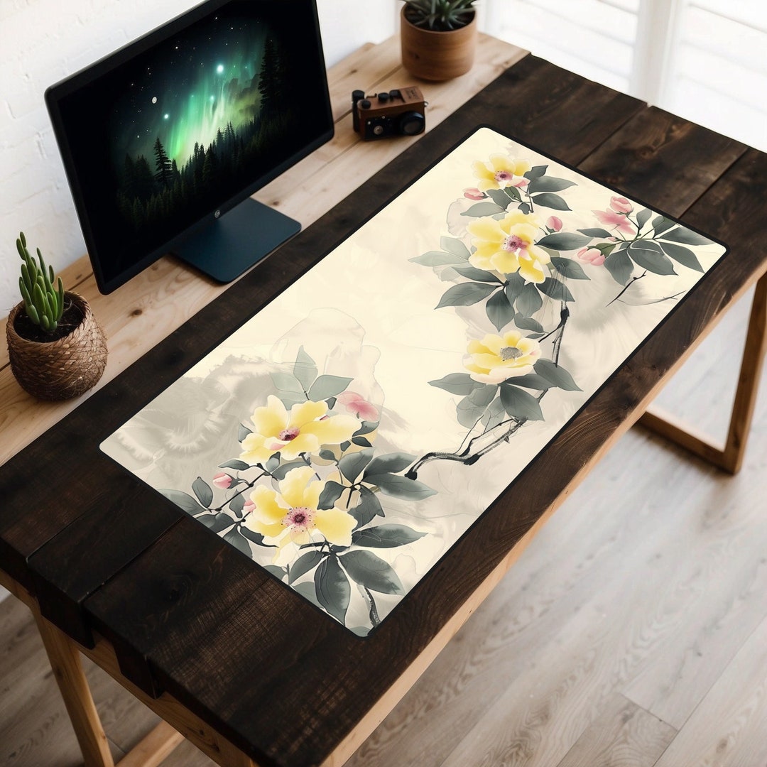 Yellow Flowers Desk Mat, Yellow Gradient Desk Pad, Yellow Wildflowers ...