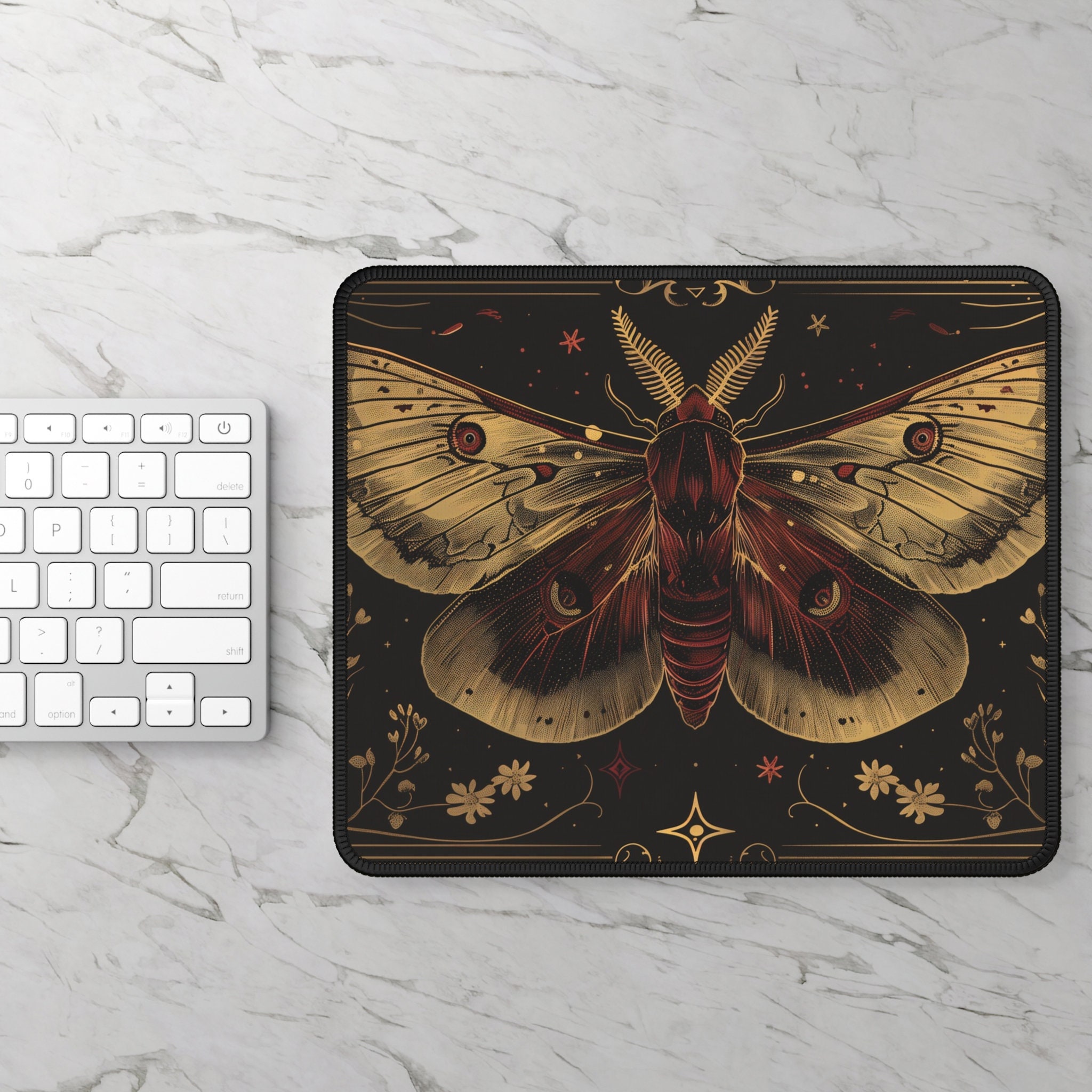 Twilight Moth Desk Mat, Cottagecore Moth Deskmat, Boho Flowers Desk Pad ...