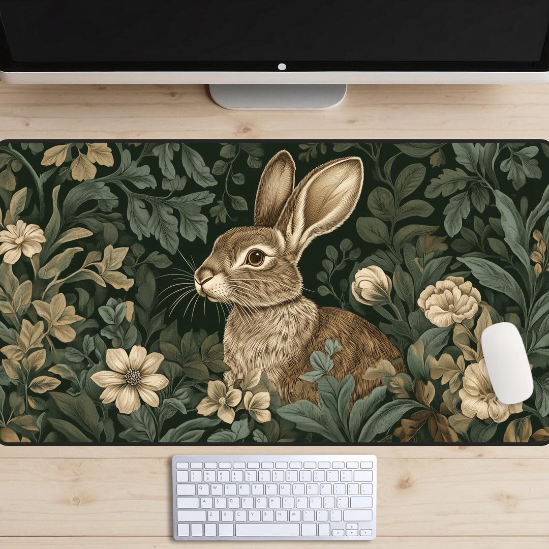 Vintage Wildlife Tapestry Desk Pad, Wild Rabbit Desk Mat, Cottagecore ...