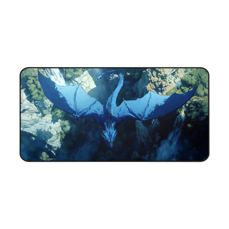 Azure Dragon Flight Desk Mat, Blue Dragon Desk Pad, View From Above ...