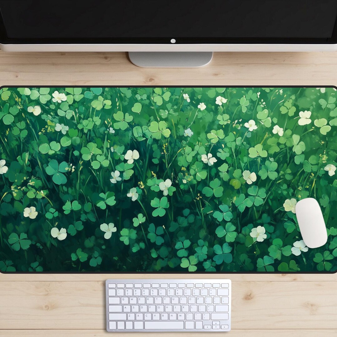 Field of Clover Desk Mat, Green Wild Clovers Desk Mat, Botanical ...