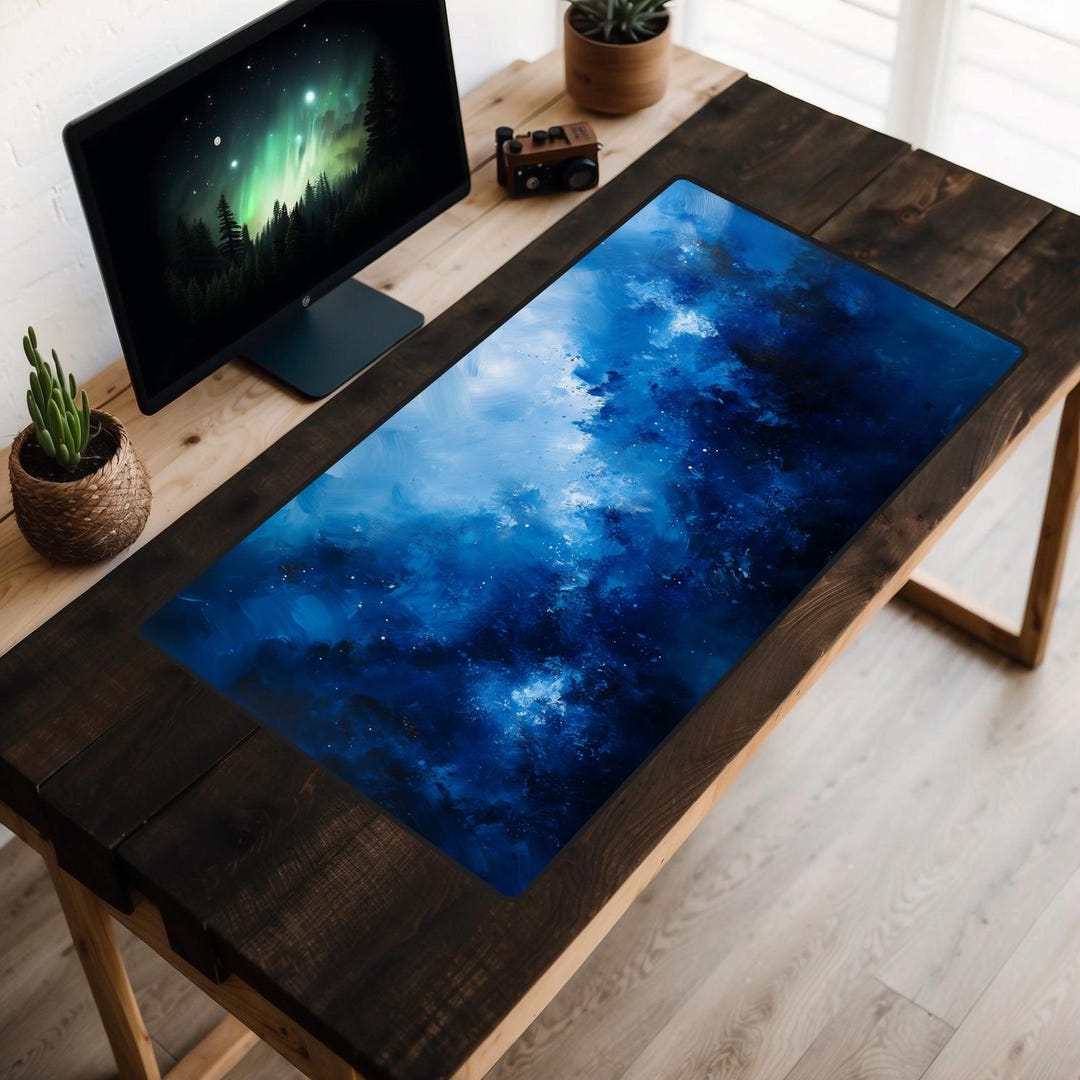 Deep Blue Space Painting Desk Mat, Azure Nebula Desk Pad, Galaxy Desk ...