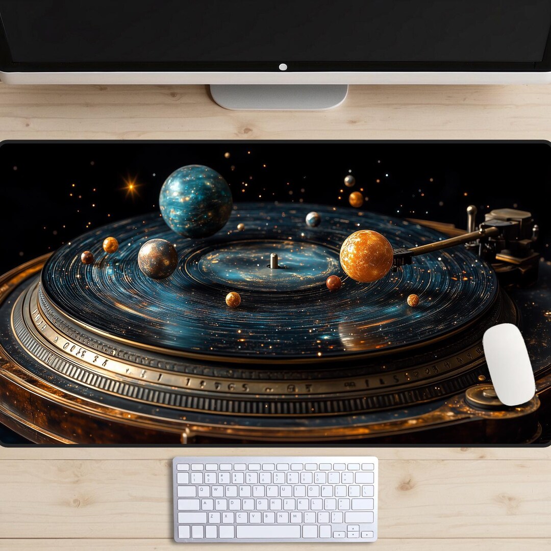Cosmic Turntable Desk Mat, Record Player Galaxy Desk Pad, Vintage Music ...