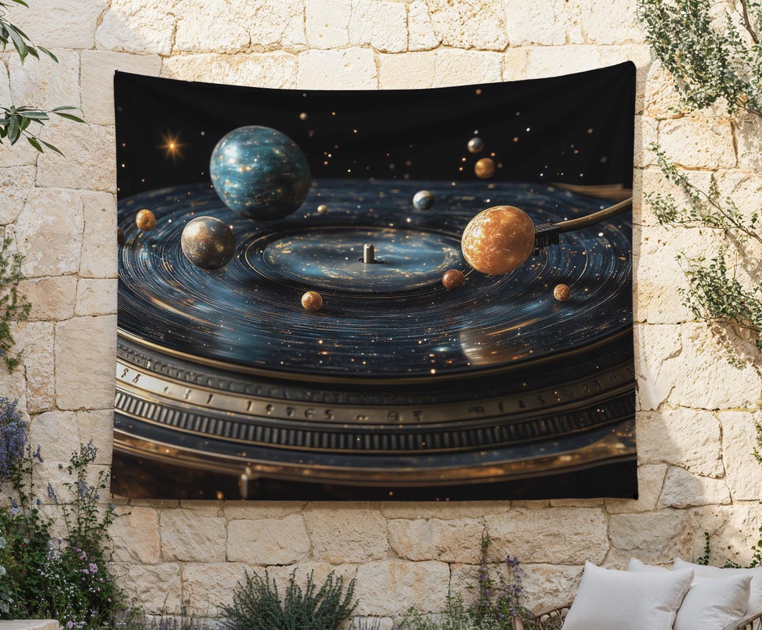 Cosmic Turntable Tapestry, Record Player Galaxy Wall Hanging, Vintage ...