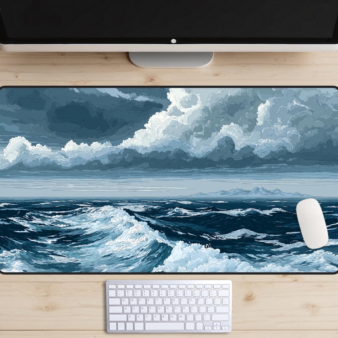 Vast Sea Desk Mat, Blue Ocean Desk Mat, Stormy Waves Mouse Pad, Large ...